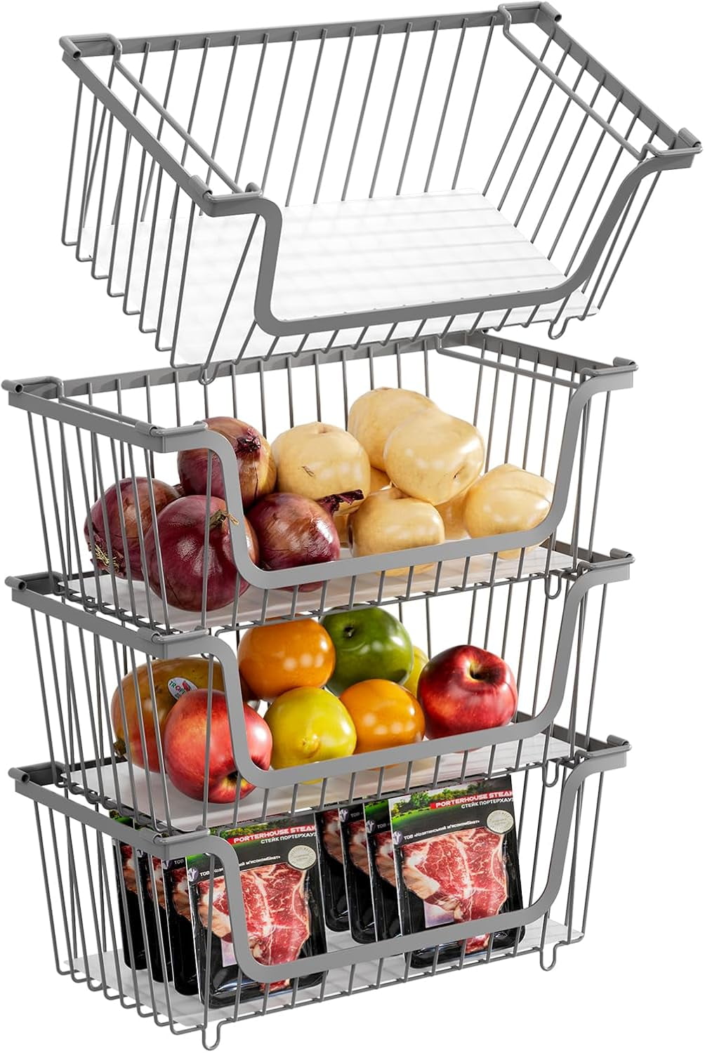 4 Pcs Stackable Wire Baskets for Pantry Organizers and Storage ...