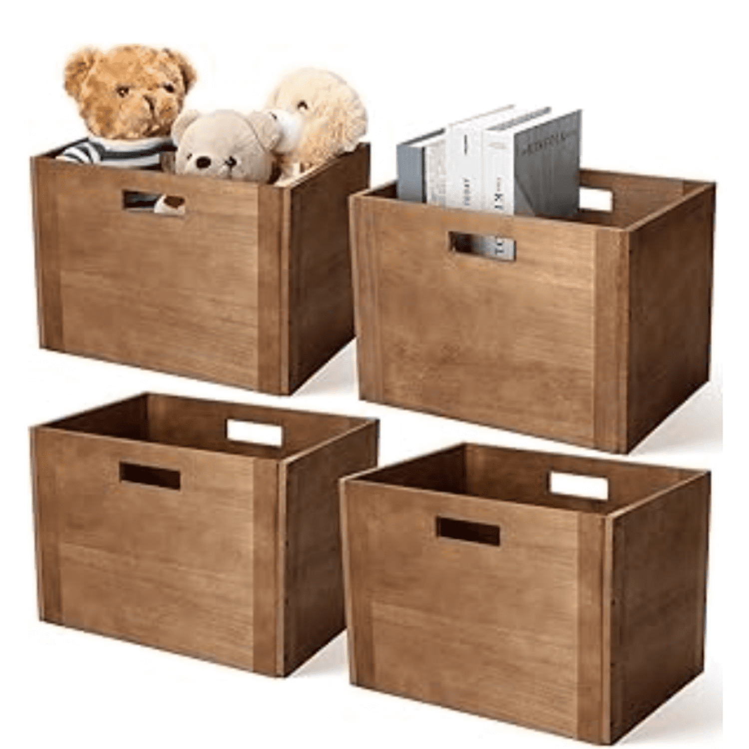 4 Pcs Stackable Wood Storage Cube for Shelves Closet Wooden Bins Box ...