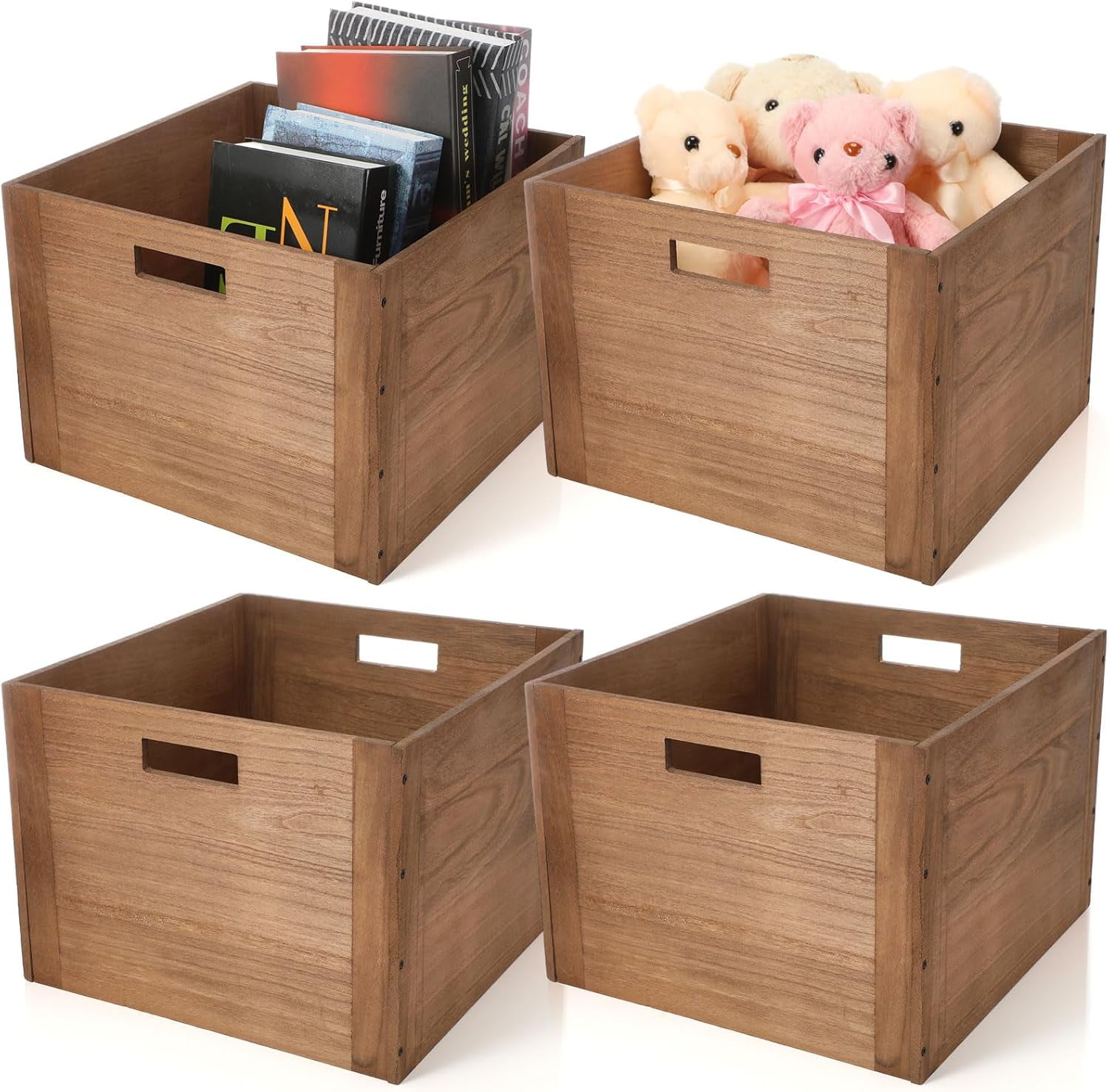 4 Pcs Stackable Wood Storage Cube for Shelves Closet Wooden Bins Box ...