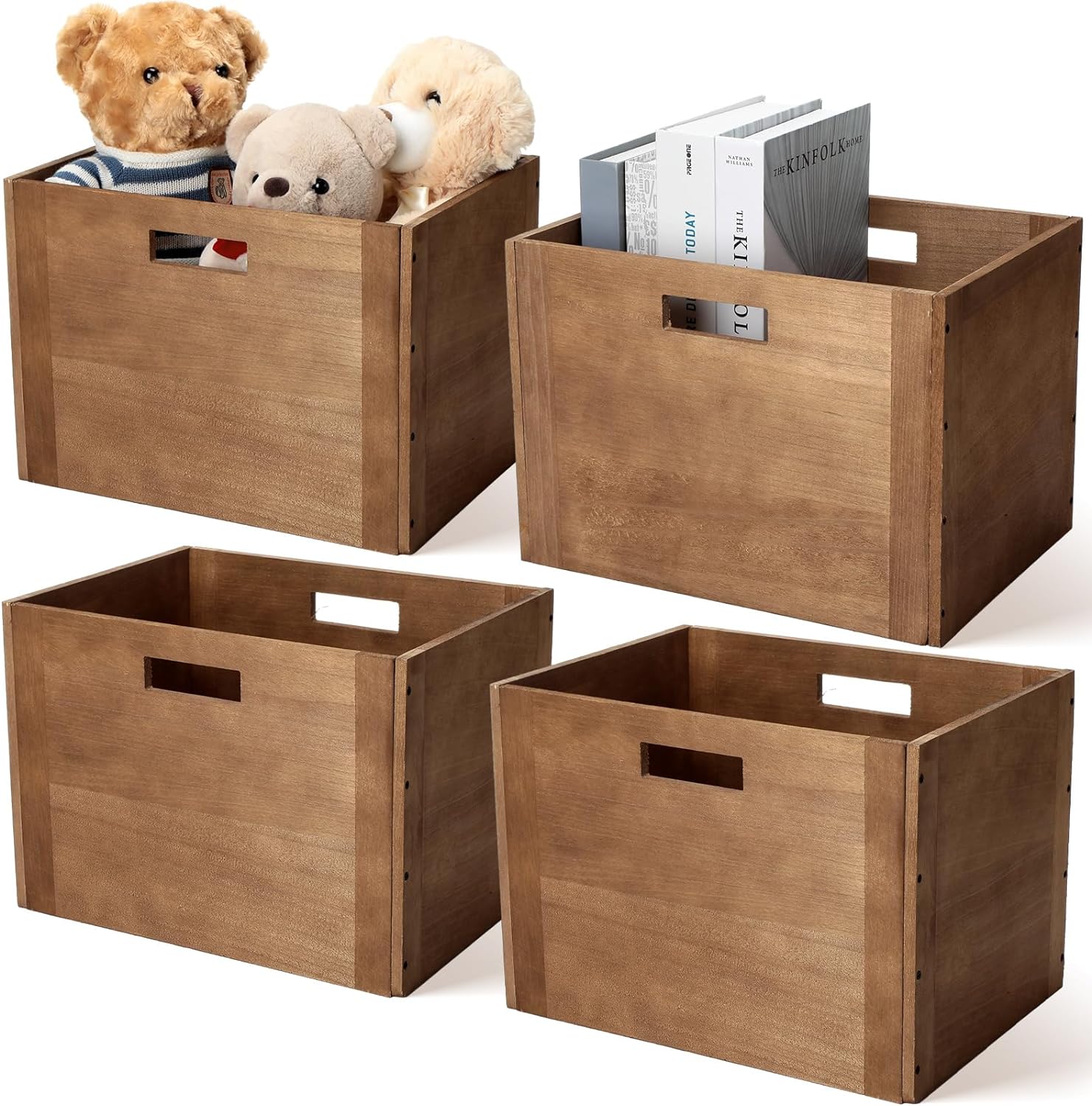 4 Pcs Stackable Wood Storage Cube for Shelves Closet Wooden Bins Box ...