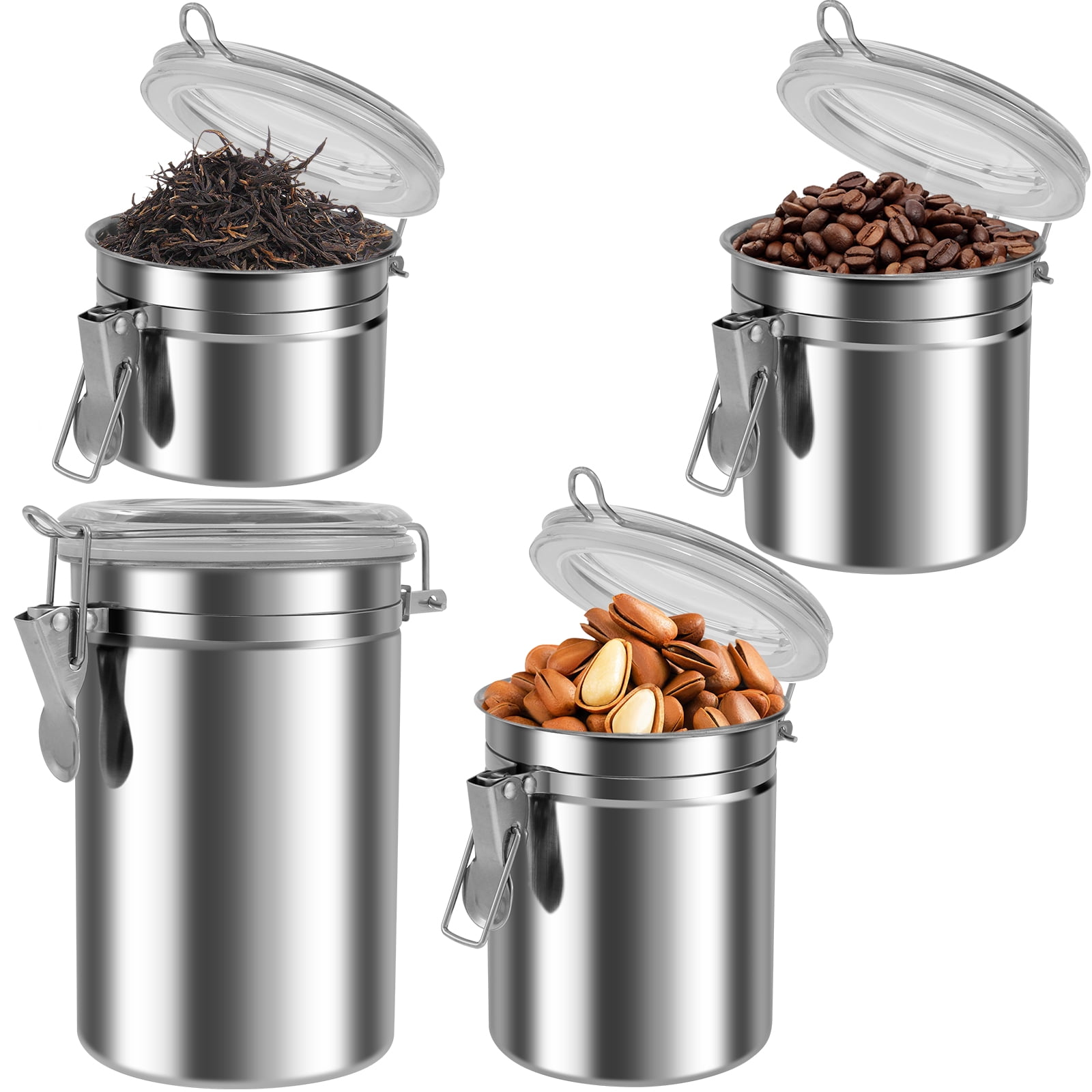 4 Pcs Stainless Steel Canister Practical Canister Set with Clear Lid ...