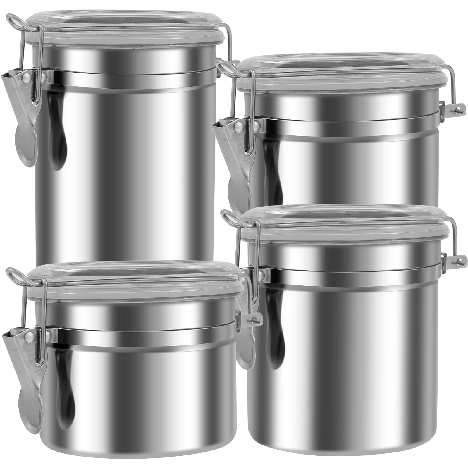 4 Pcs Stainless Steel Canister Practical Canister Set with Clear Lid ...
