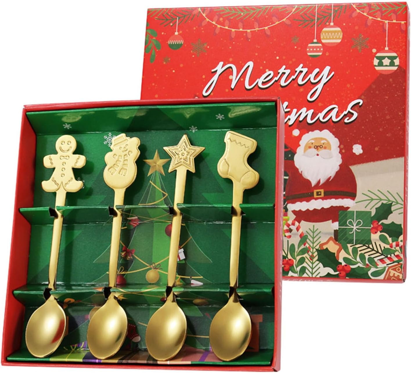 4 Pcs Stainless Steel Christmas Coffee & Tea Spoons - Mixing Spoons ...