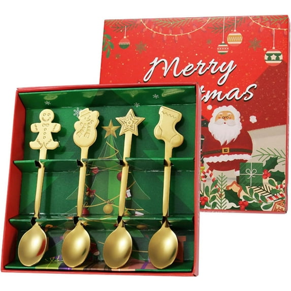 4 Pcs Stainless Steel Christmas Coffee & Tea Spoons - Mixing Spoons ...