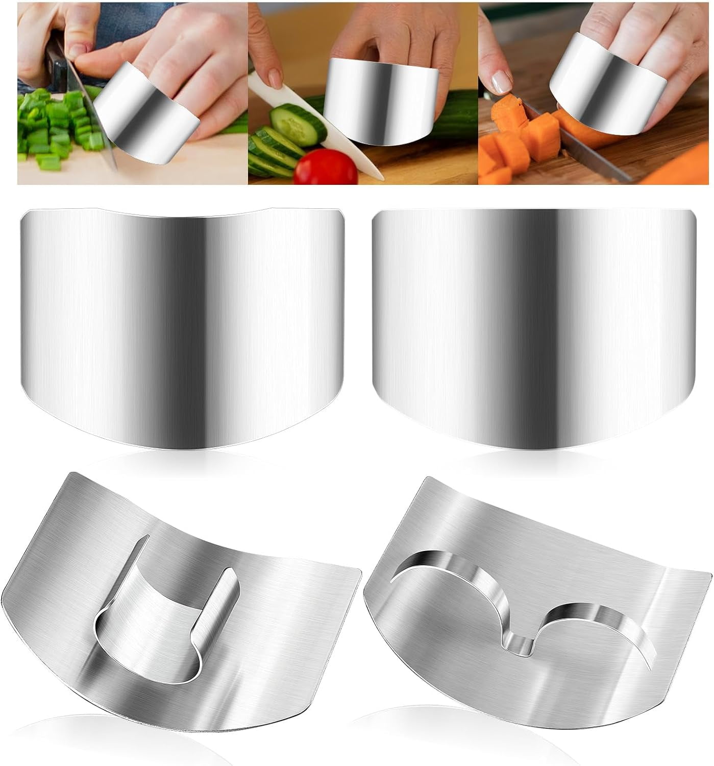 4 Pcs Stainless Steel Finger Guards for Cutting Food Single & Double ...