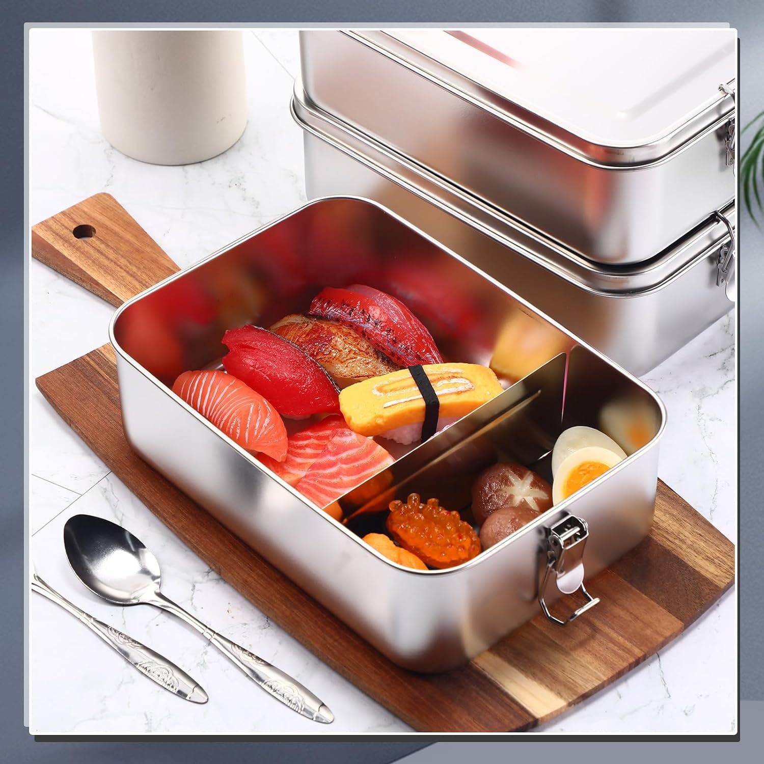4 Pcs Stainless Steel Food Containers 2400ml Metal Bento Lunch Box ...