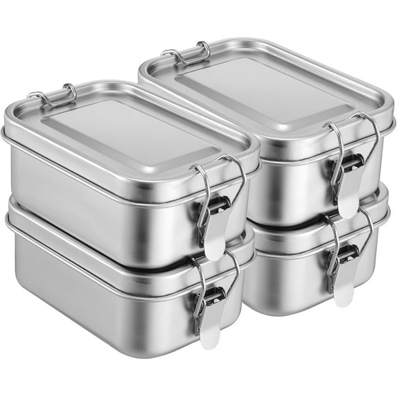 4 Pcs Stainless Steel Food Containers 550ml Metal Bento Lunch Box ...