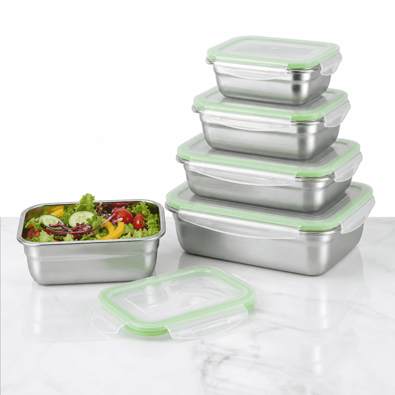 4 Pcs Stainless Steel Food Storage Containers, Leak-Proof Bento Lunch ...