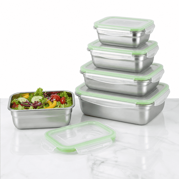 4 Pcs Stainless Steel Food Storage Containers, Leak-Proof Bento Lunch ...
