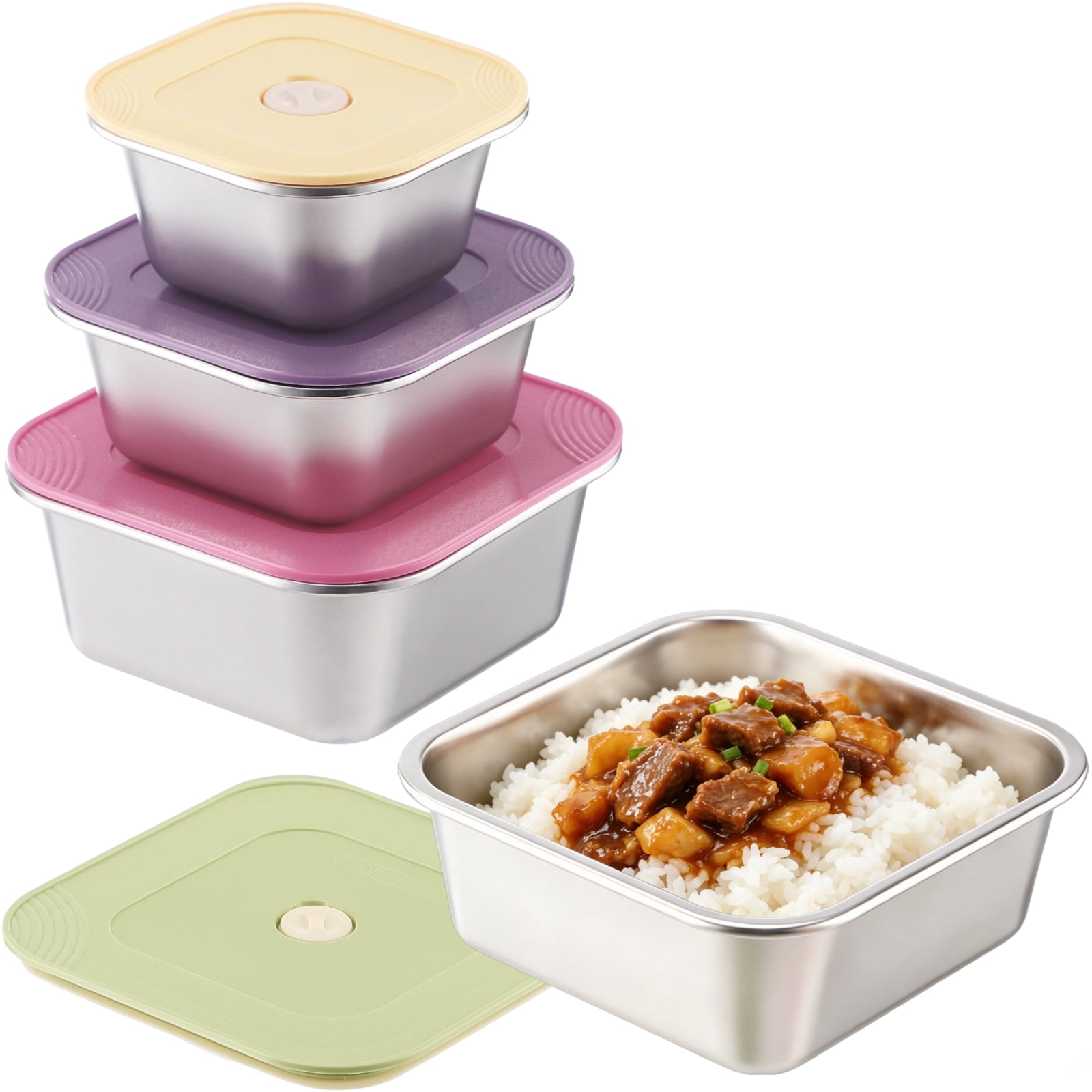 4 Pcs Stainless Steel Food Storage Containers with Lids, Leakproof ...