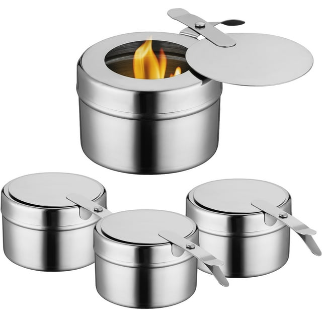 4 Pcs Stainless Steel Fuel Holders with Cover Chafer Canned Heat Buffet ...