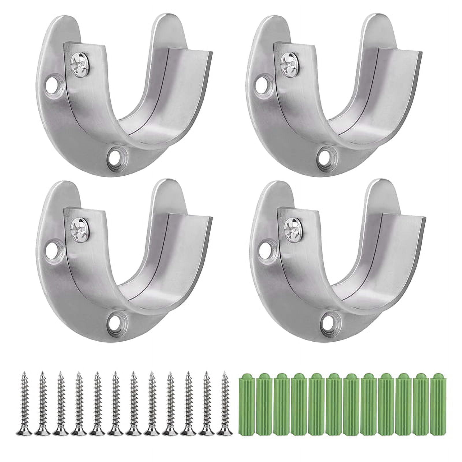 4 Pcs Stainless Steel Hanging Rod Bracket U Shaped Curtain Rod Bracket, Heavy Duty Round Tube ...