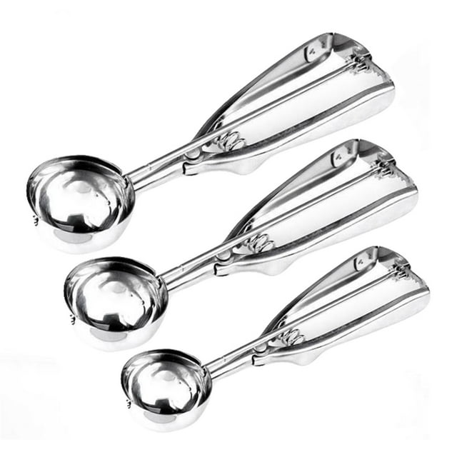 4 Pcs Stainless Steel Ice Cream Spoon Set of 3 - Spring Handle Scooper ...