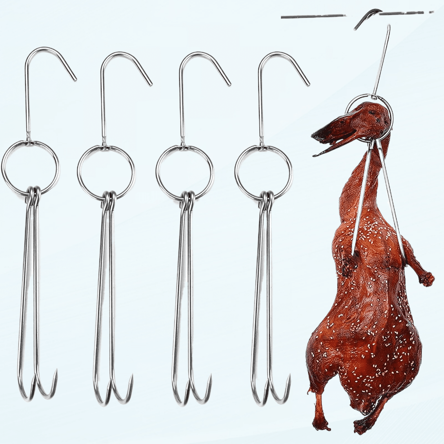 4 Pcs Stainless Steel Meat Hooks with Double Hook Poultry Roast Duck ...