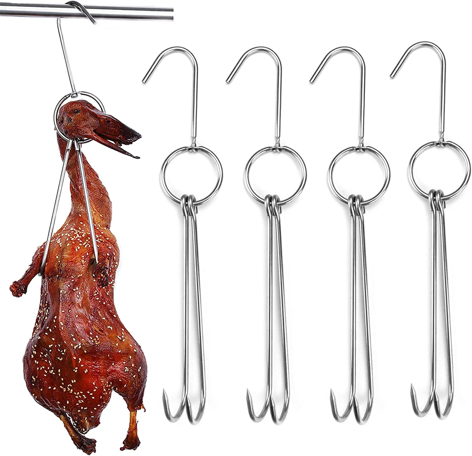 4 Pcs Stainless Steel Meat Hooks with Double Hook Poultry Roast Duck ...