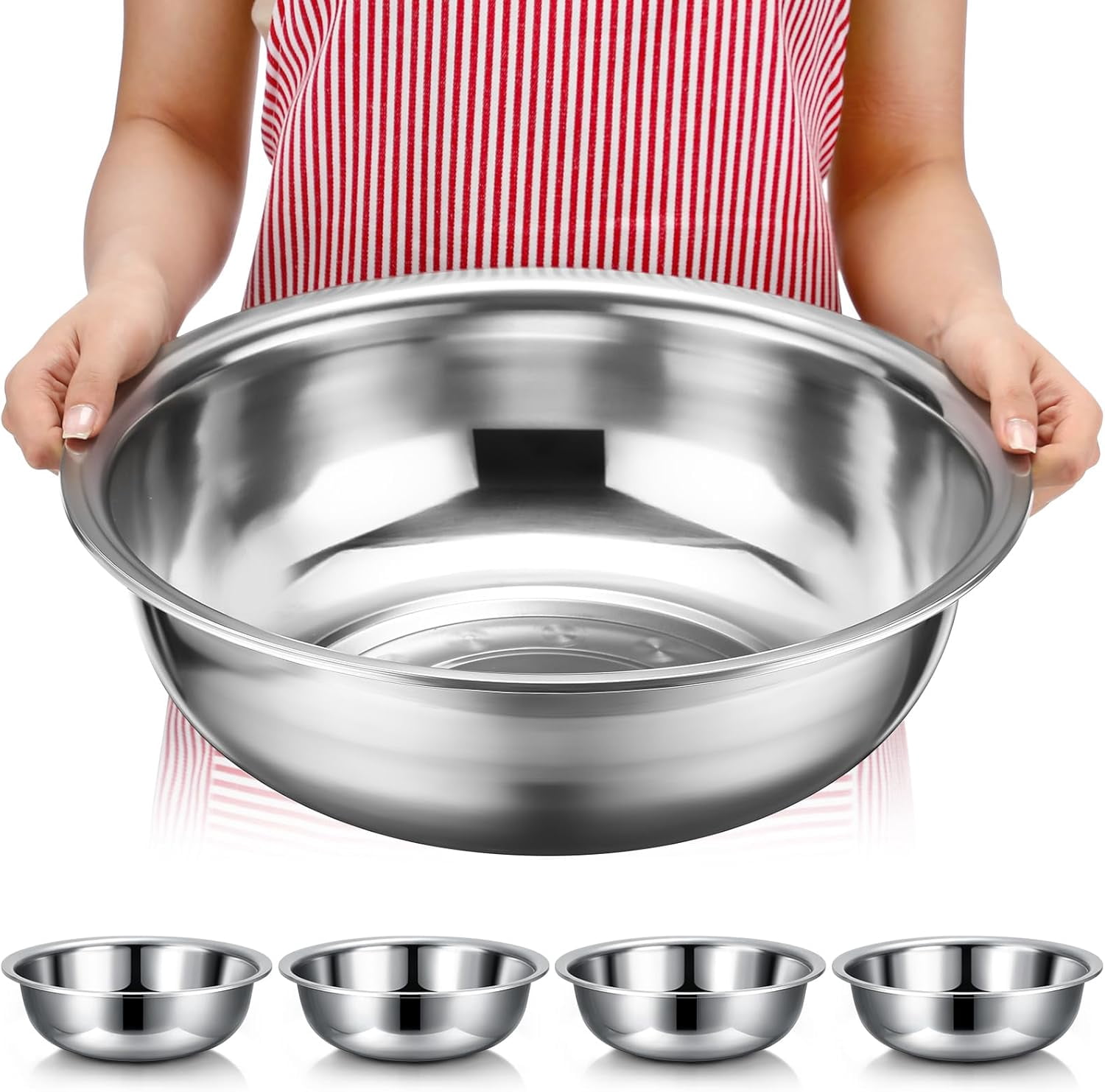 4 Pcs Stainless Steel Metal Extra Large Basin Salad Basin Deeper Edge ...
