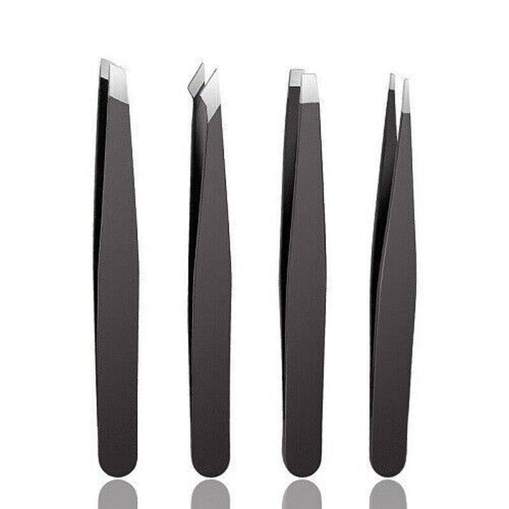 4 Pcs Stainless Steel Slant Tip Tweezer Precision Eyebrow Hair Remover ...