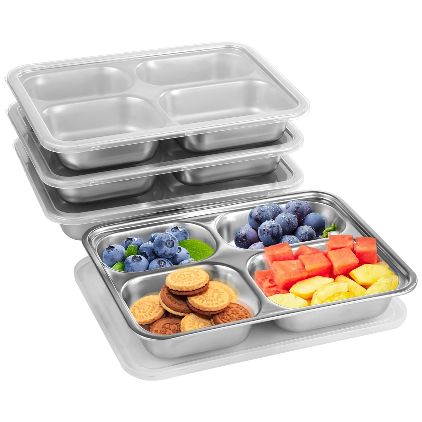 4 Pcs Stainless Steel Snack Containers, Divided Lunch Trays with Lids ...