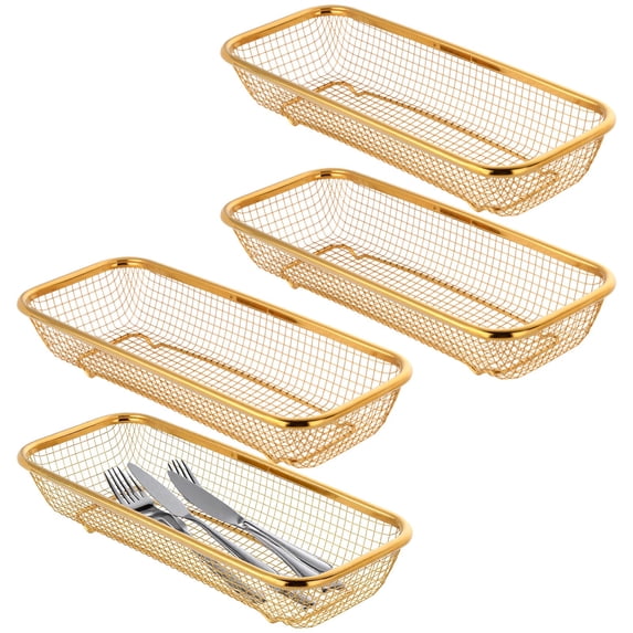 4 Pcs Stainless Steel Storage Baskets, Gold Kitchen Organizers for ...