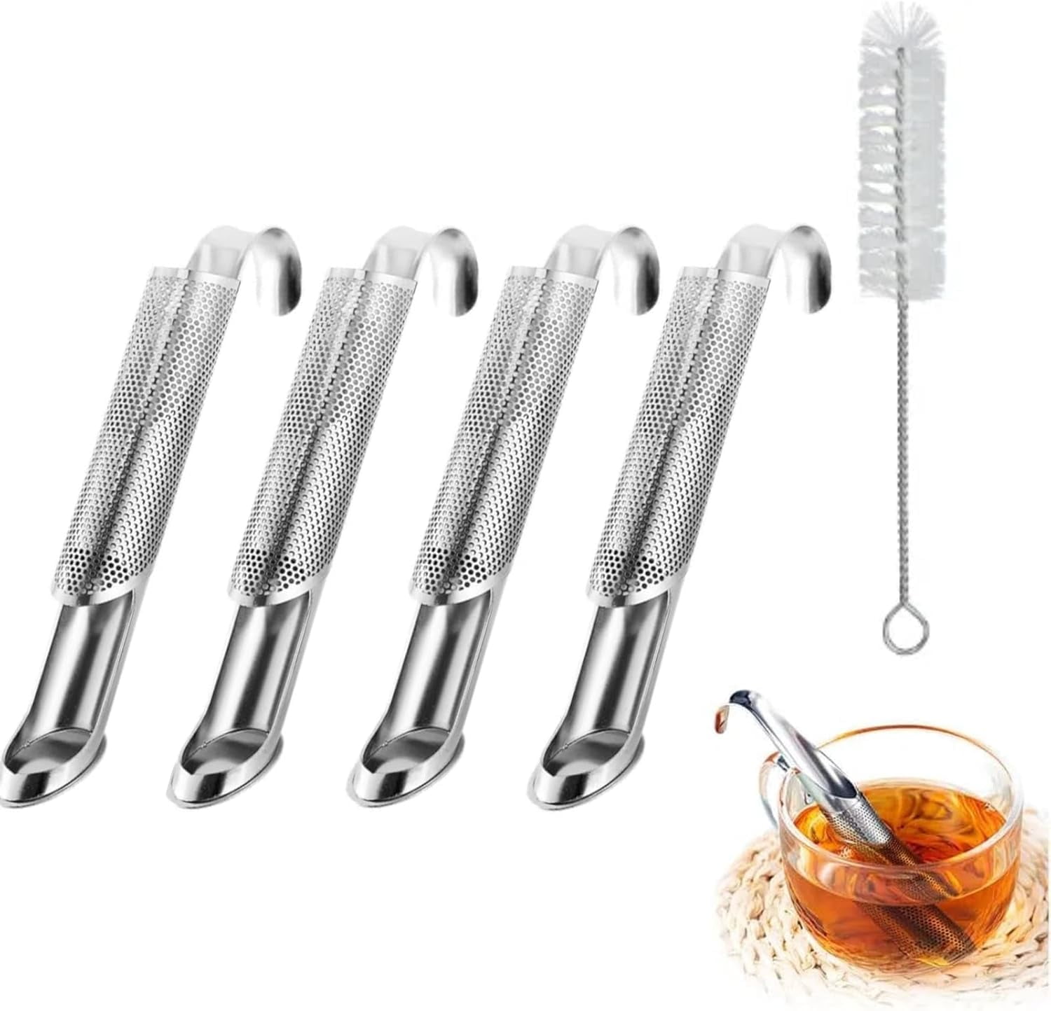 4 Pcs Stainless Steel Tea Diffuser and 1 Brush - 2025 Upgrade Tea Pipe ...
