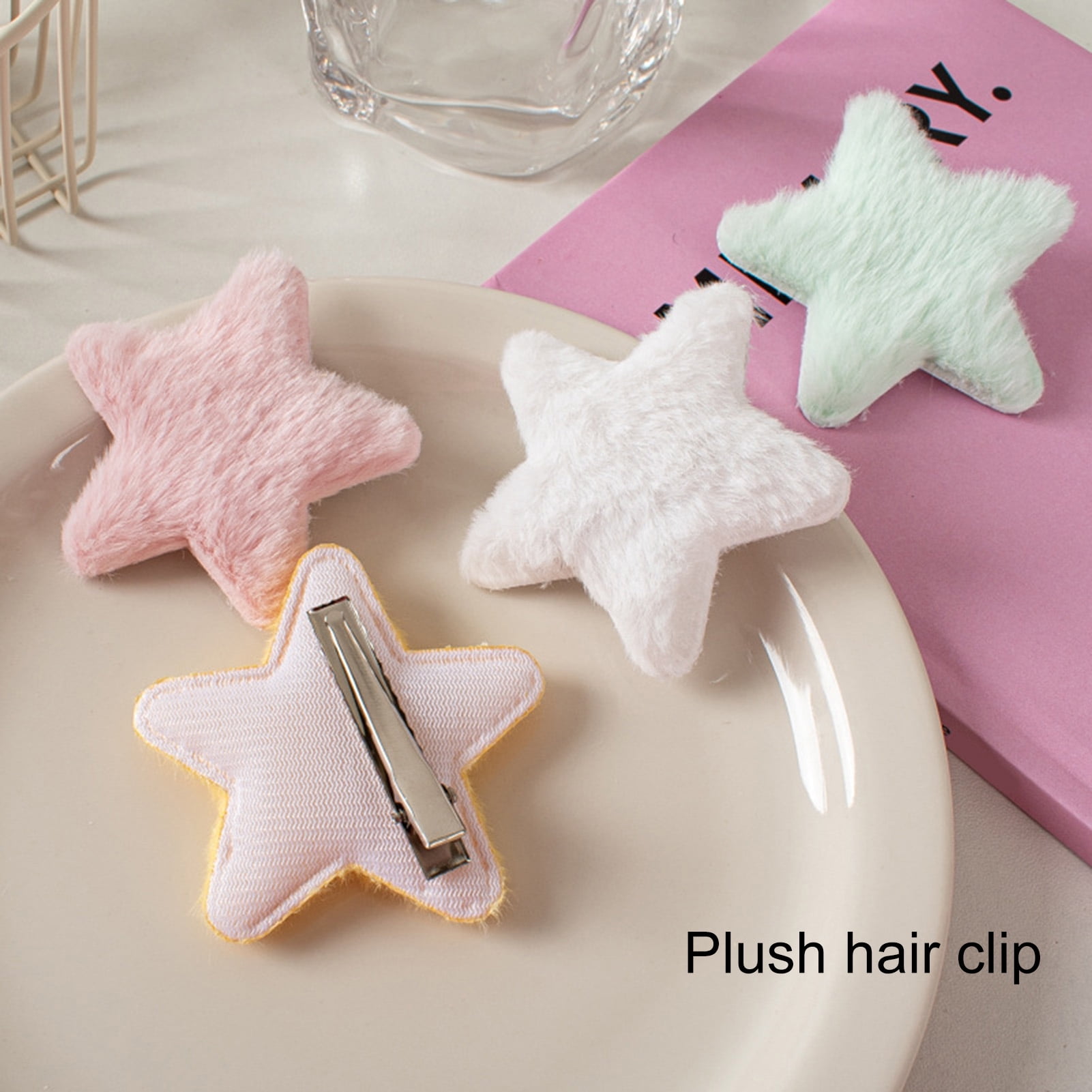 4 Pcs Star Hairpins Solid Color Fluffy Fuzzy Soft Anti-slip Hair Decor ...
