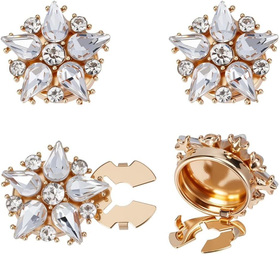 4 Pcs Star Rhinestone Button Covers Golden Alloy Detachable Cufflinks ...