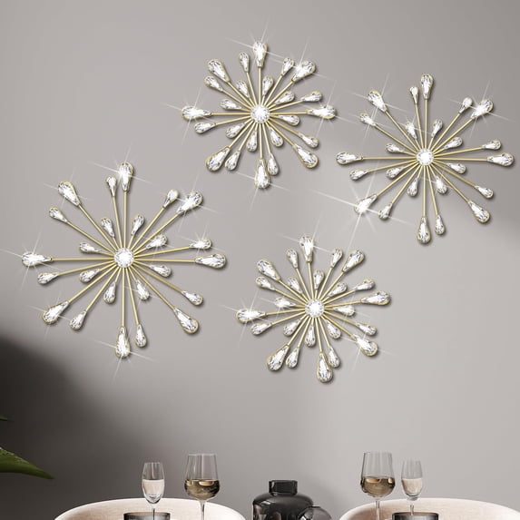 4 Pcs Starburst Wall Decor Bling Wall Art Crystal Teardrop 3D Hanging ...