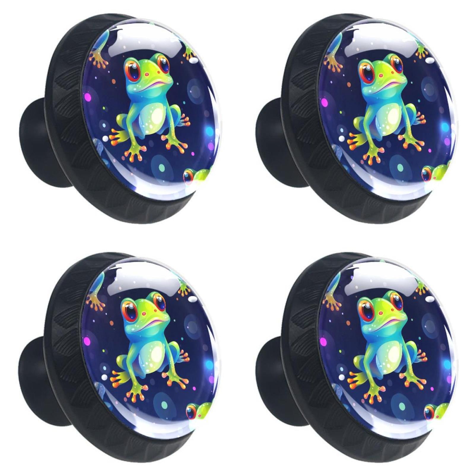 4 Pcs Starry Frog Print Cabinet Knobs 30mm Round Crystal Glass Drawer ...