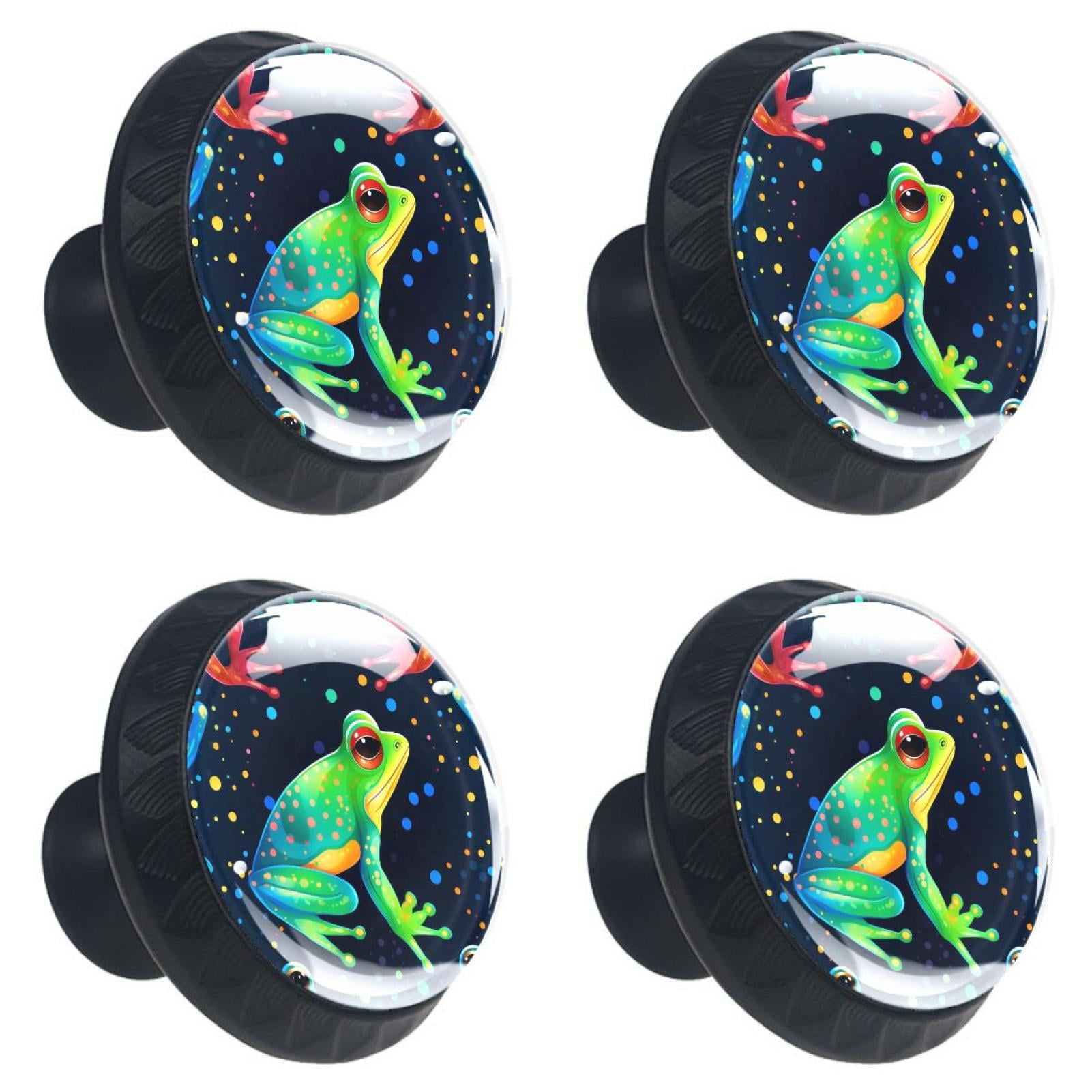 4 Pcs Starry Frog Print Cabinet Knobs 30mm Round Crystal Glass Drawer ...
