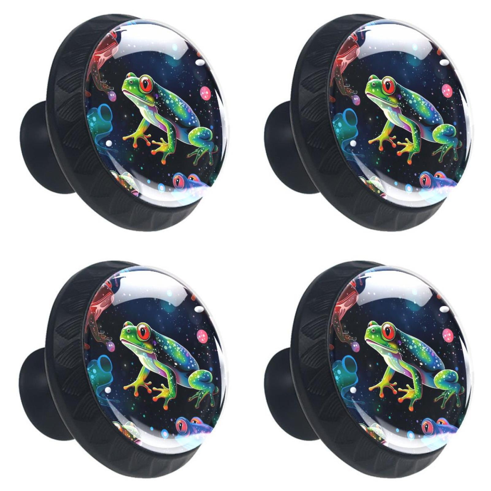 4 Pcs Starry Frog Print Cabinet Knobs 30mm Round Crystal Glass Drawer ...