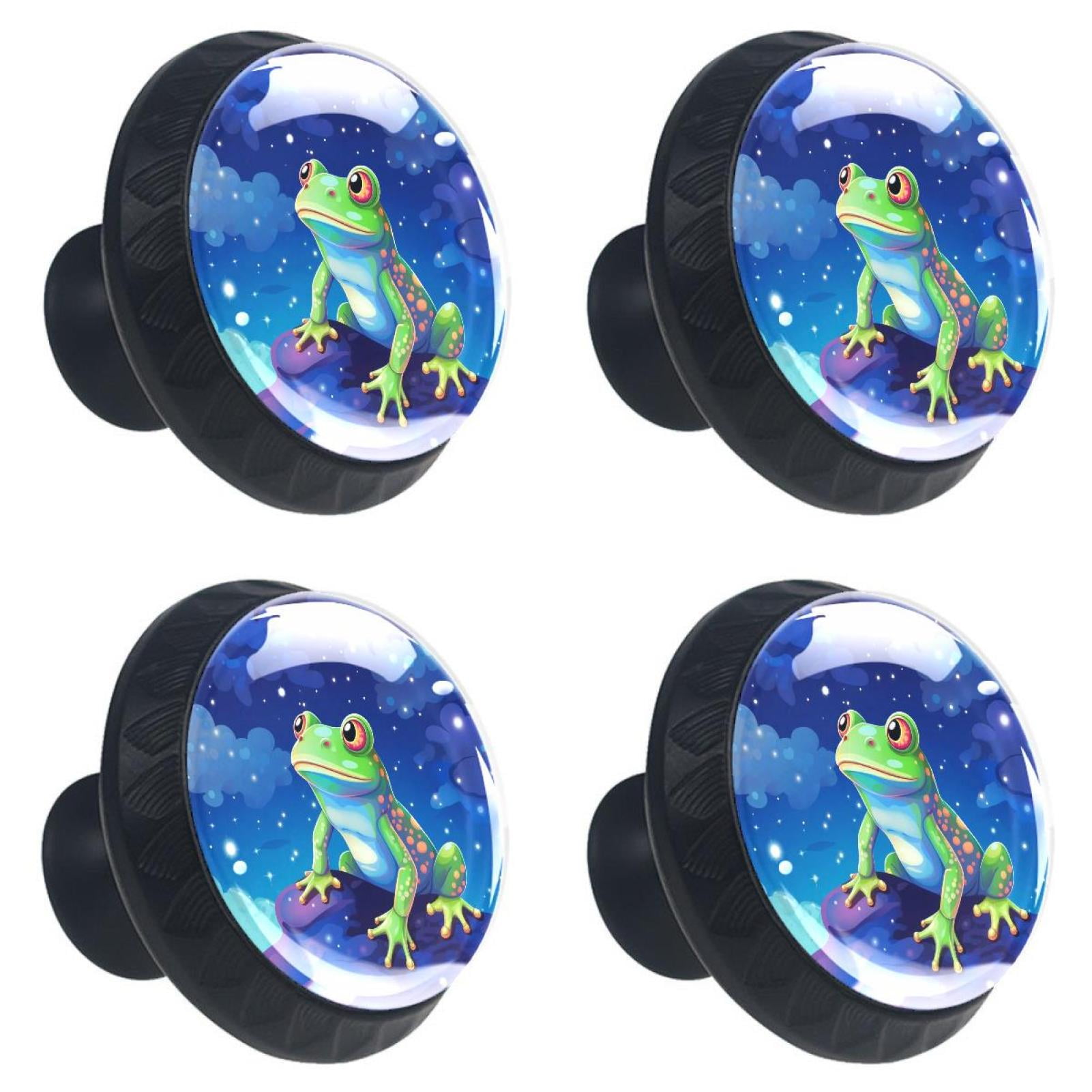 4 Pcs Starry Shine Frog Print Cabinet Knobs 30mm Round Crystal Glass ...