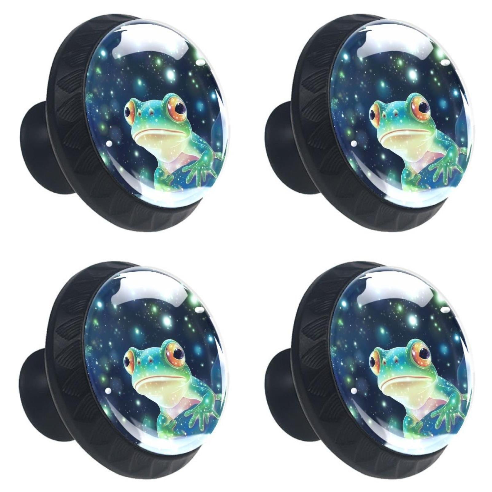 4 Pcs Starry Shine Frog Print Cabinet Knobs 30mm Round Crystal Glass ...