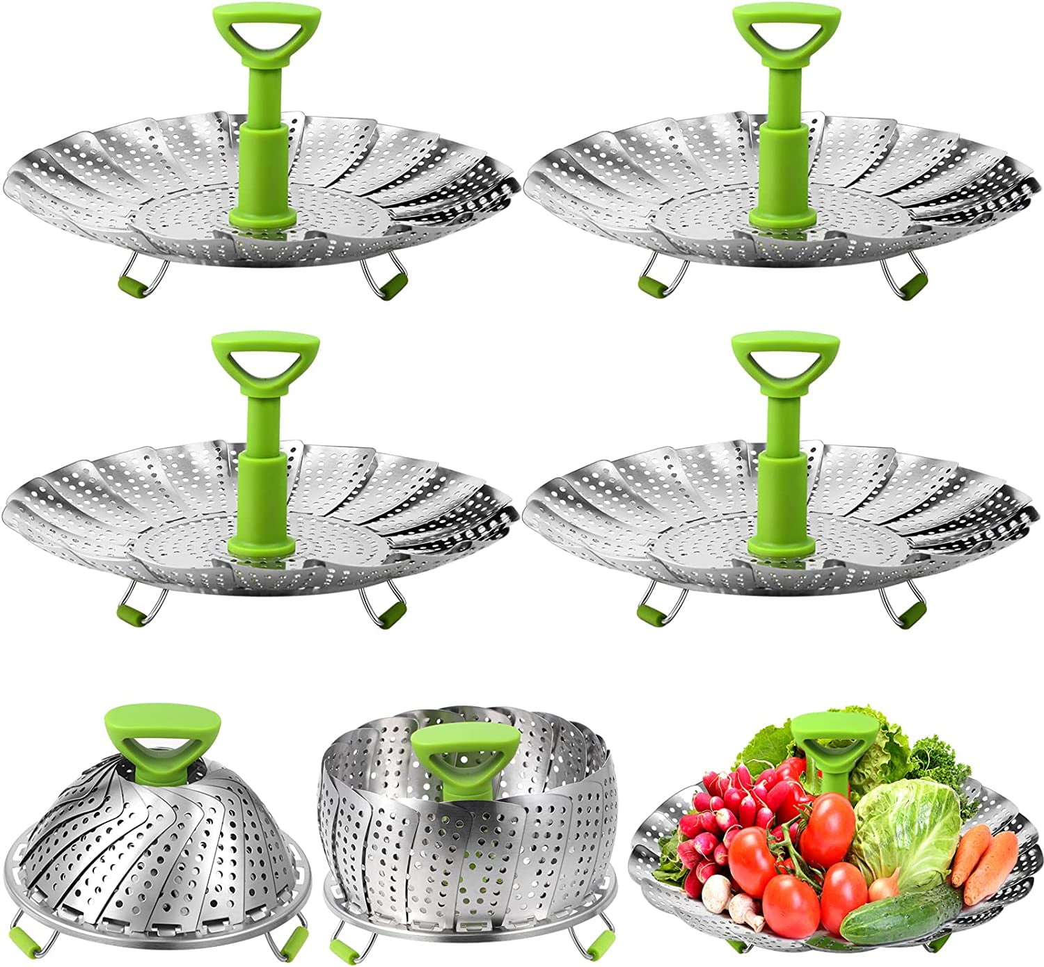4 Pcs Steamer Basket Stainless Steel Vegetable Steamer Basket with ...