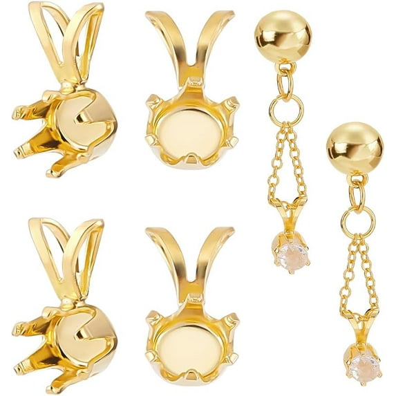 4 Pcs Sterling Silver Bezel Pendant Trays 6 Claw Prong Cabochon Pendant ...