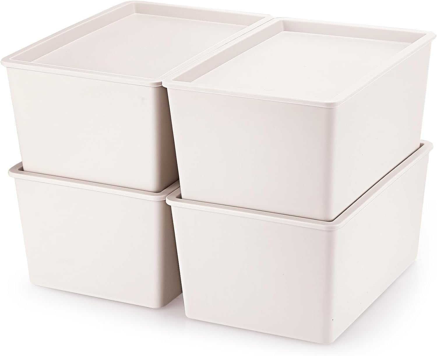 4 Pcs Storage Bins with Lids Plastic Containers Stackable Storage Box ...