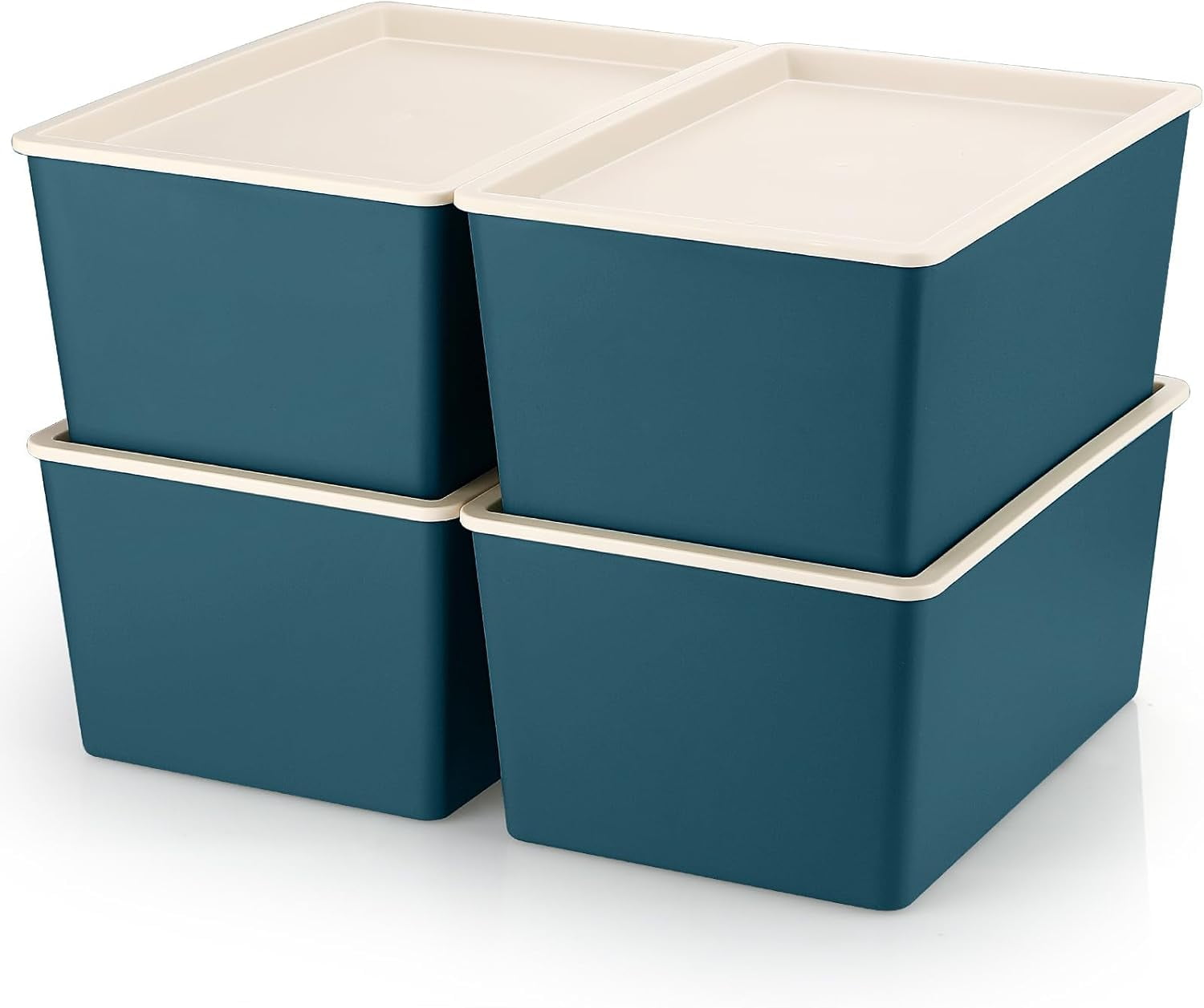 4 Pcs Storage Bins with Lids Plastic Containers Stackable Storage Box ...
