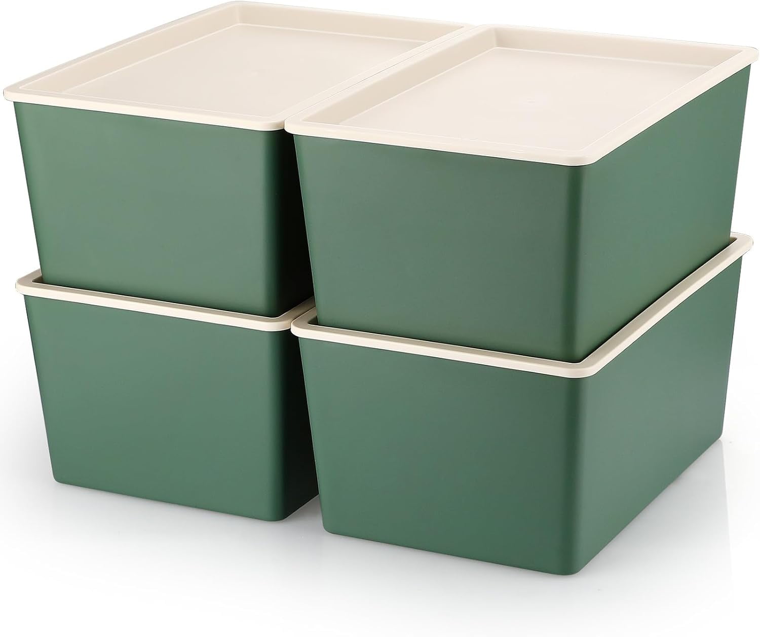 4 Pcs Storage Bins with Lids Plastic Containers Stackable Storage Box ...