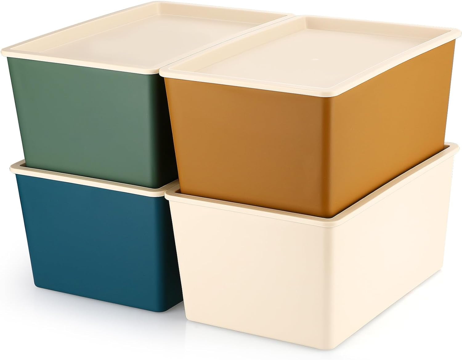 4 Pcs Storage Bins with Lids Plastic Containers Stackable Storage Box ...