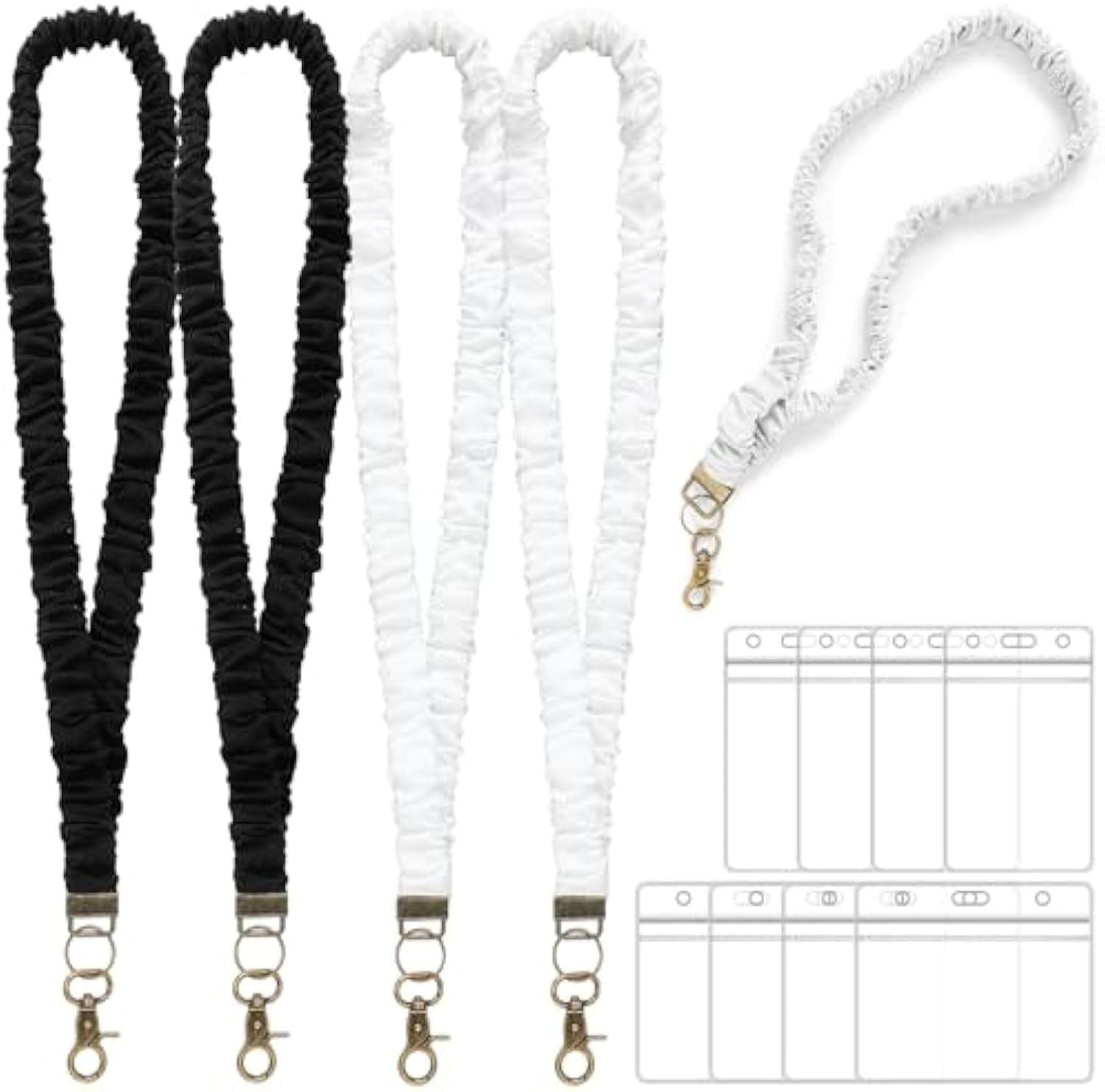 4 Pcs Stretchy Scrunchie Lanyards with 8 ID Holder for ID Badges and ...