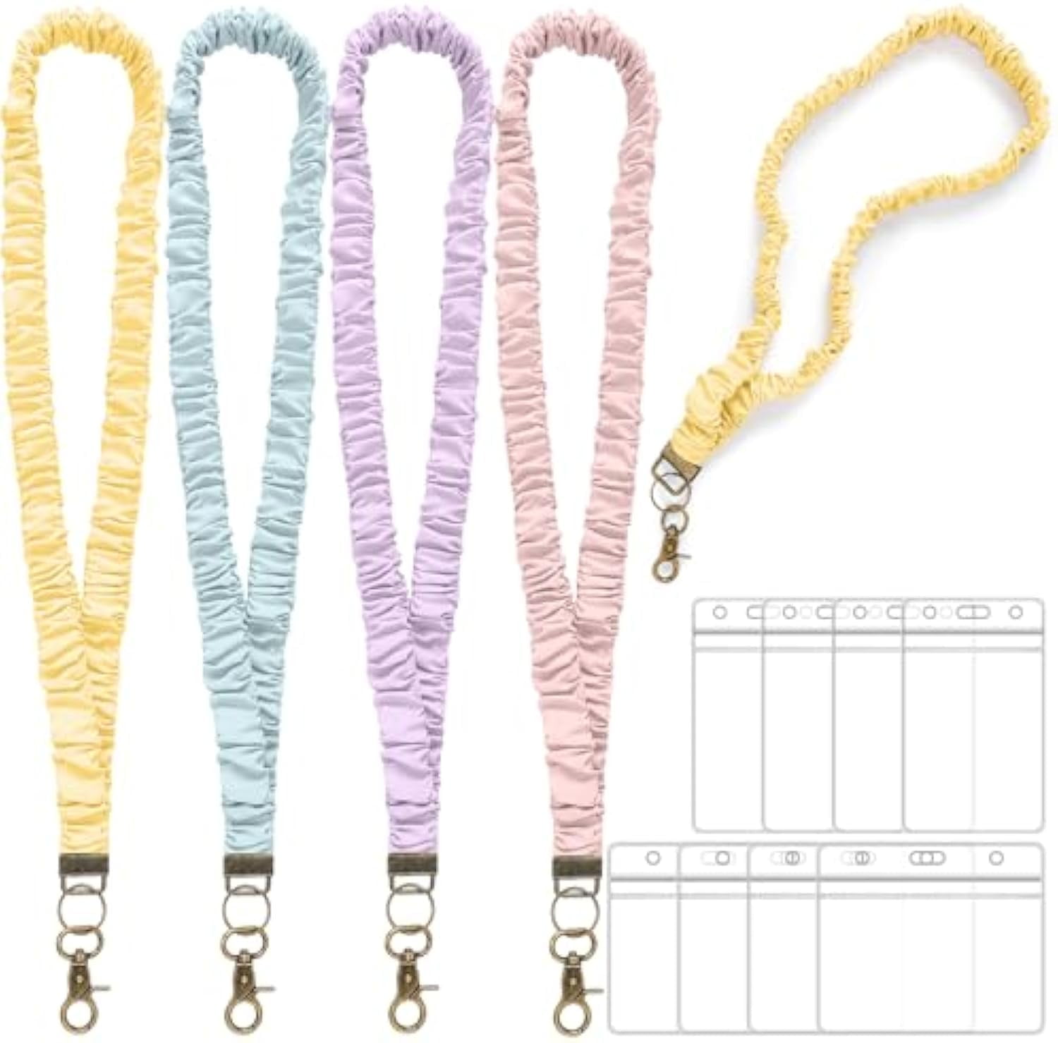4 Pcs Stretchy Scrunchie Lanyards with 8 ID Holder for ID Badges and ...