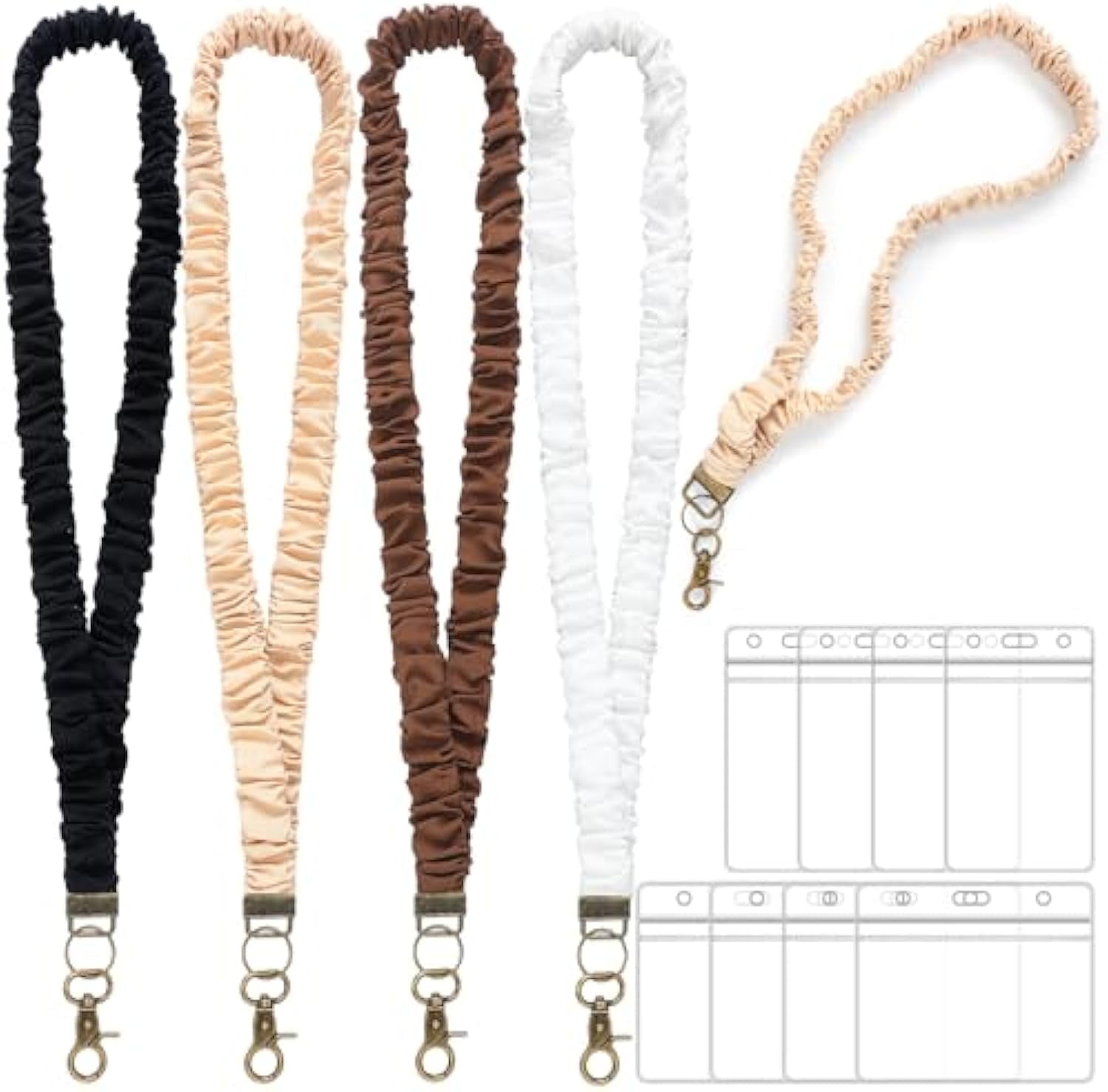 4 Pcs Stretchy Scrunchie Lanyards with 8 ID Holder for ID Badges and ...