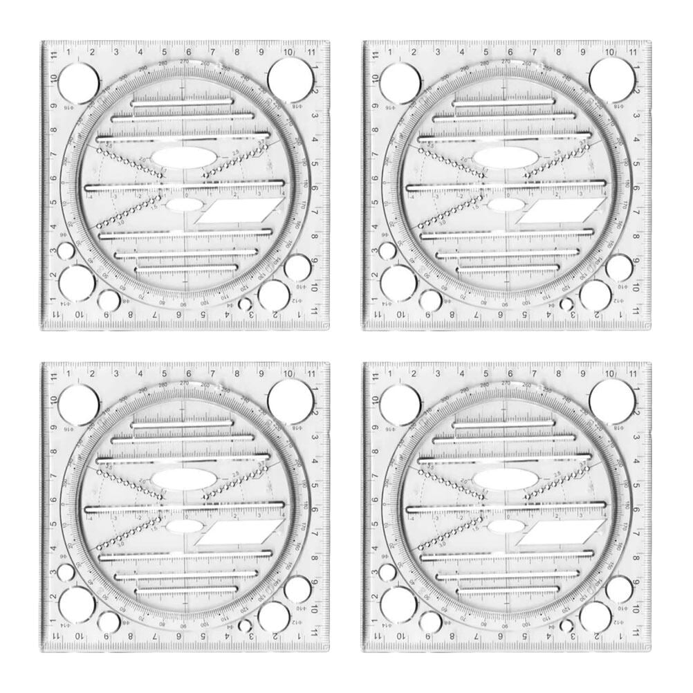 4 Pcs Student Drawing Ruler Rotatable Geometric Rulers Protractor Scale ...