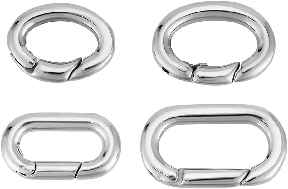 4 Pcs 4 Styles Oval Key Rings Clip Spring Gate Rings Stainless Steel O ...