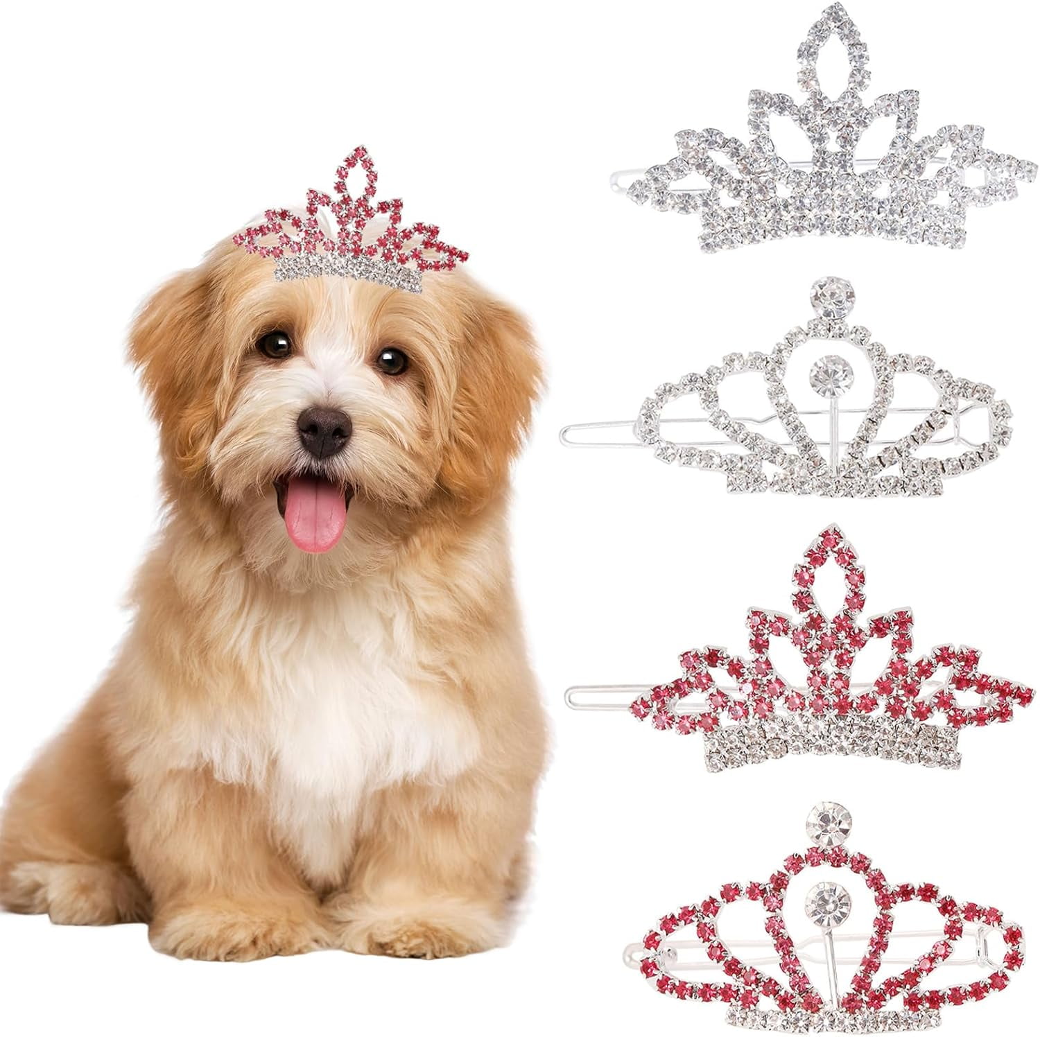 4 Pcs 4 Styles Pet Rhinestone Crown Hair Clips Mini Tiara Crown Hair ...