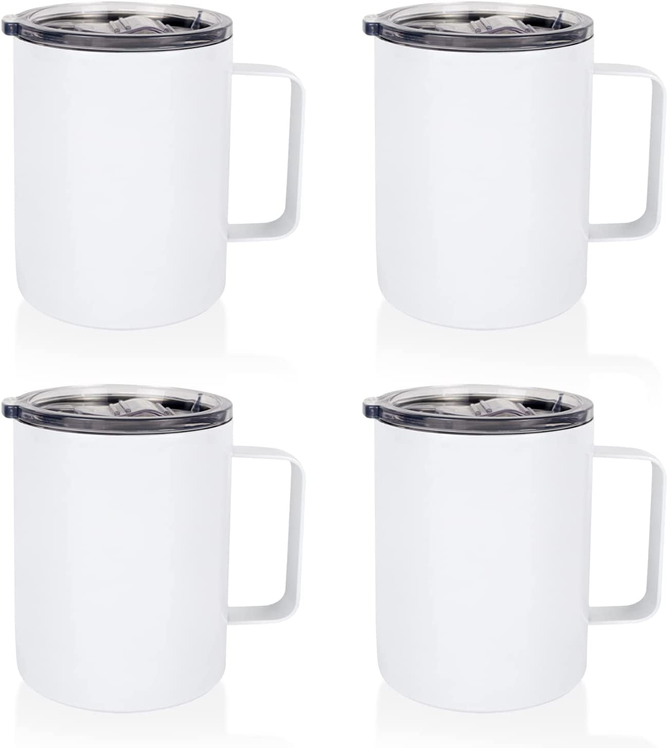 4 Pcs Sublimation Blank Skinny Tumbler 12 OZ White Handle and Straw Double Wall Stainless Steel ...