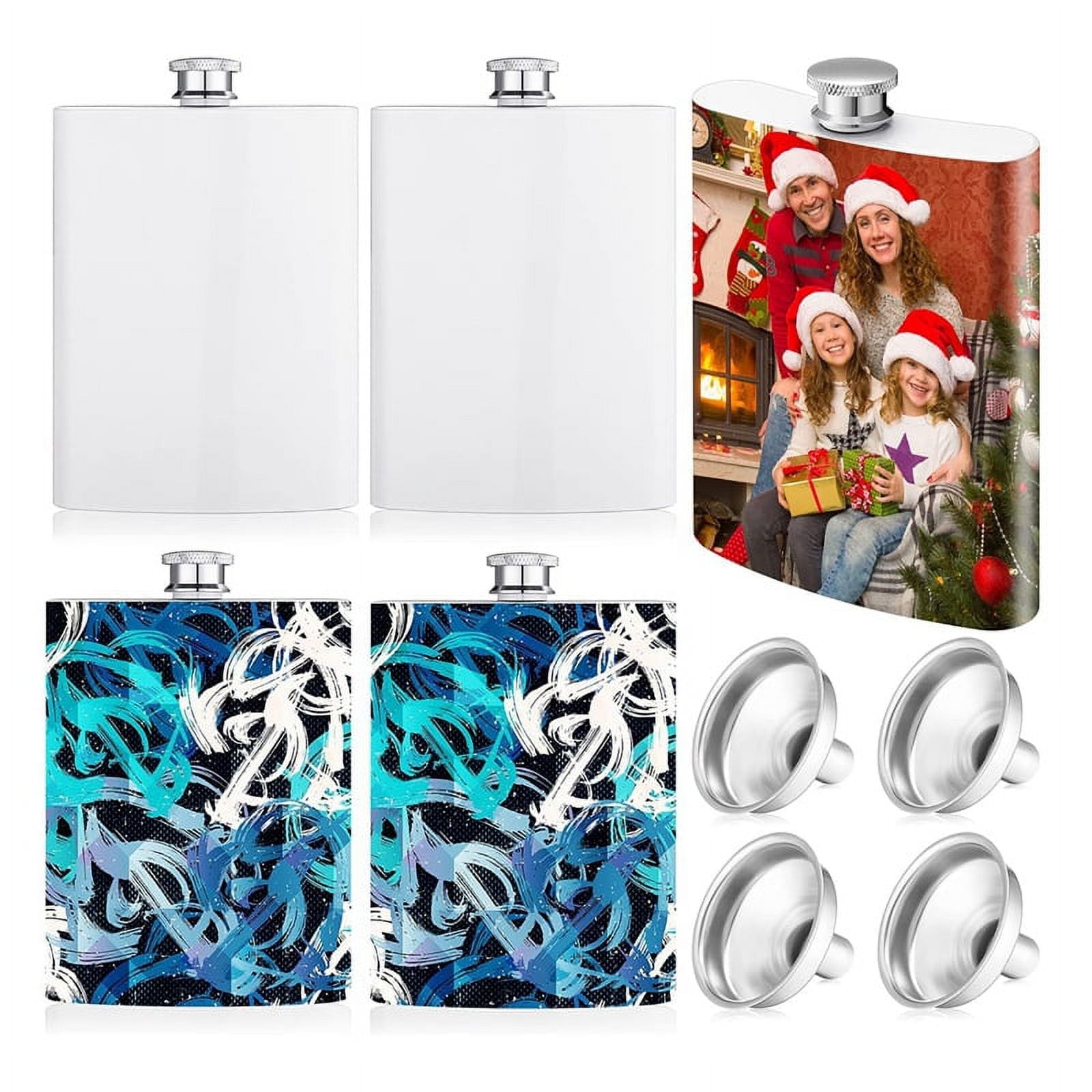 4 Pcs Sublimation Flasks with Metal Cap and Leakproof Funnel 8 Oz ...