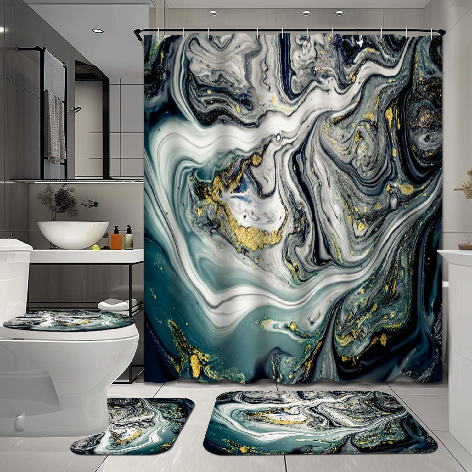 4 Pcs Sun Moon Bathroom Shower Curtain Sets with Rugs, Constellation ...