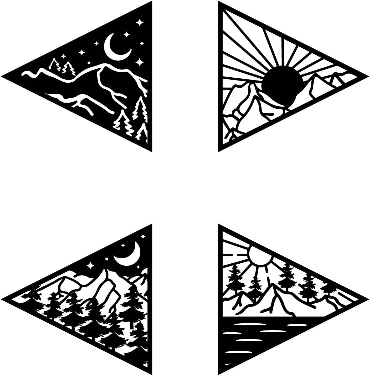 4 Pcs Sun Moon Mountains Wood Wall Art Triangle Wooden Wall Art Wood ...