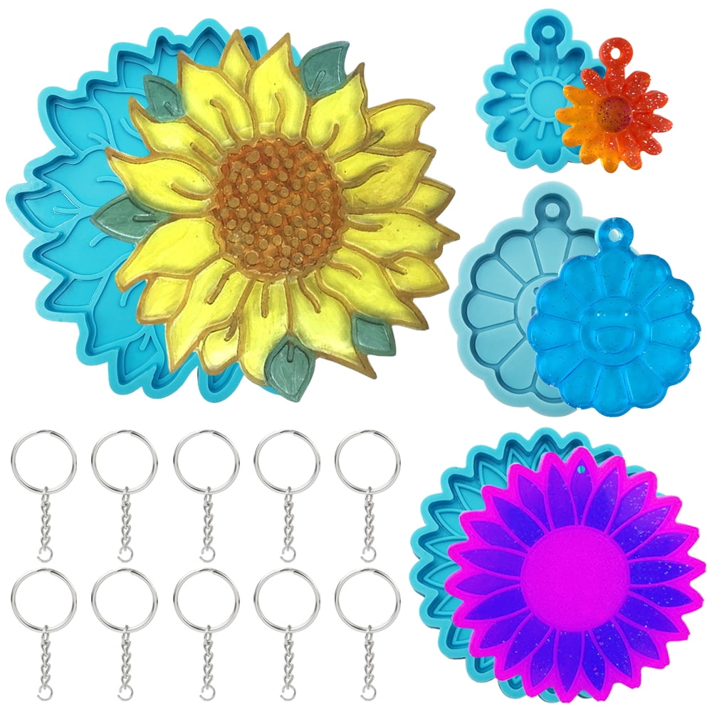 4 Pcs Sunflower Resin Mold,YuCool Glossy Epoxy Casting Mold for ...
