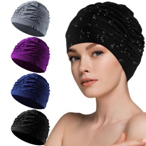 Beemo Womens Swim Cap Bathing Turban-Polyester Twisted Pleated Turban ...